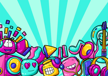 Background with cartoon musical items Royalty Free Vector