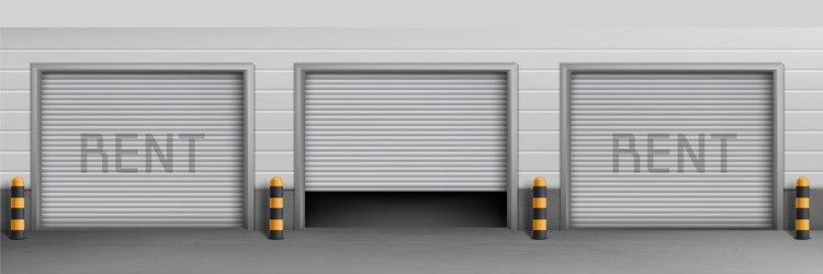 Closed and open garage rolling automatic wooden Vector Image
