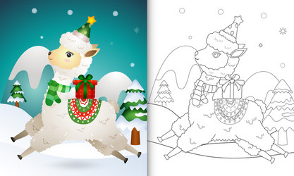Coloring book for kids with a cute alpaca using Vector Image