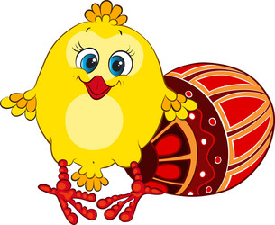 Cartoon little chick with easter egg Royalty Free Vector
