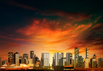 Abstract red sky background with panorama Vector Image