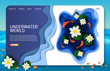 Underwater world website landing page Royalty Free Vector