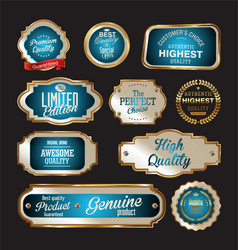 Collection of elegant blue and gold badges Vector Image
