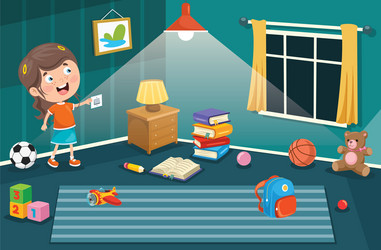 A kid turning on light Royalty Free Vector Image