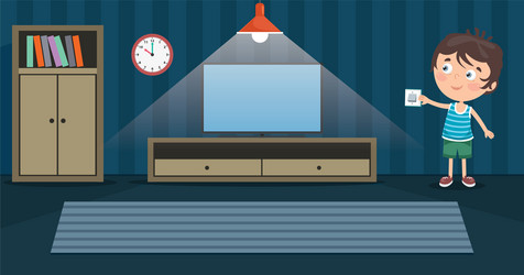 A kid turning on light Royalty Free Vector Image