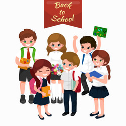 School children with satchel standing back view Vector Image