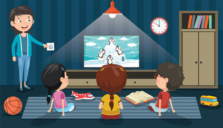 A kid turning on light Royalty Free Vector Image