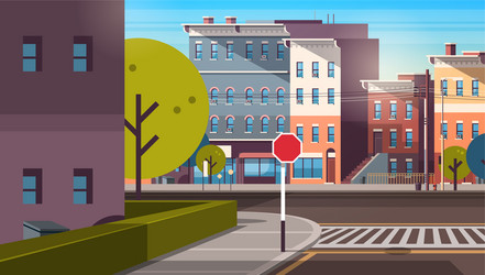 City street skyscraper buildings road view empty Vector Image
