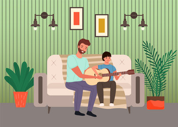 Cartoon father playing guitar and singing with his
