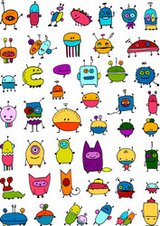 Funny aliens sketch drawing for your design Vector Image
