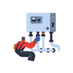 Plumber and water boiler flat cartoon Royalty Free Vector