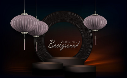 Dark postcard with a round frame lanterns Vector Image