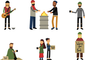 Various actions of poor and homeless characters Vector Image