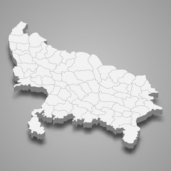 Uttar pradesh state location within india 3d map Vector Image
