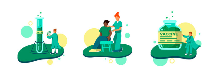 Cartoon female character inventing vaccine Vector Image