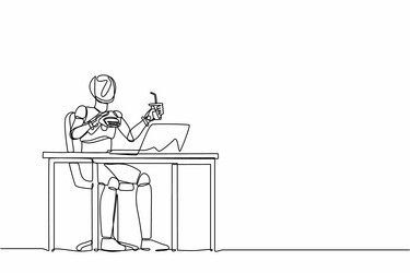 Single continuous line drawing robot eating Vector Image