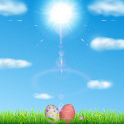 Blue sky and easter eggs Royalty Free Vector Image