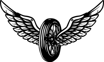 Hand drawn wheel with wings isolated on white Vector Image