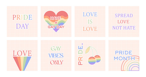 Lgbtqia pride month social media post collection Vector Image