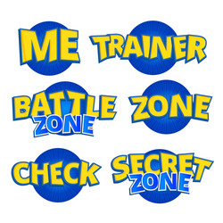 Start phrases written in a cartoon game Royalty Free Vector