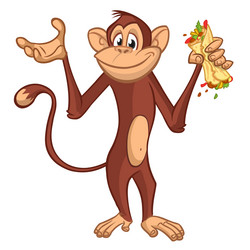 Cartoon funny monkey chimpanzee holding falafel Vector Image