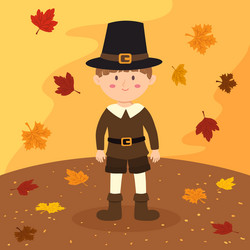 Thanksgiving pilgrim boy cartoon Royalty Free Vector Image