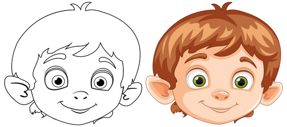 Cartoon boys face before and after coloring Vector Image