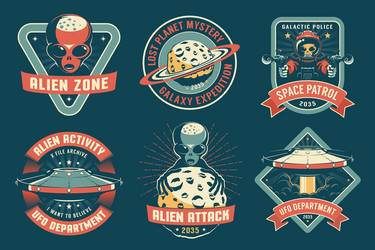 Badges set with ufo and aliens design Royalty Free Vector