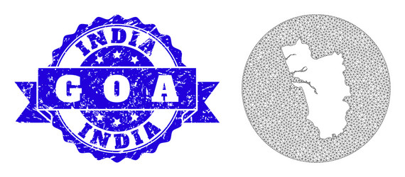 Dotted rainbow map of goa state and grunge stamp Vector Image