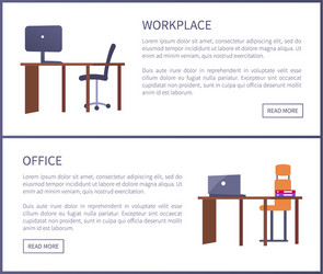 Office workplace web posters set with empty tables