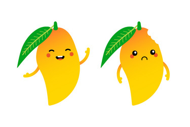 Mango characters happy smiling and sad crying Vector Image