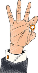 Male hand holding wedding ring pop art in black Vector Image