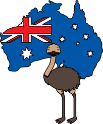 Emu with hat australian flag map Royalty Free Vector Image