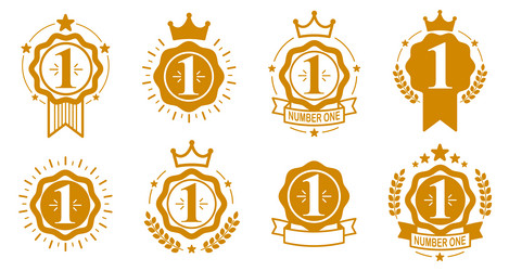 Number one and first place label or emblem Vector Image