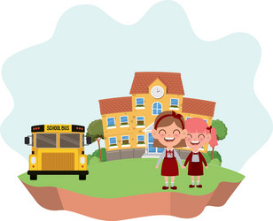 Students girls in school building primary Vector Image