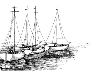 Harbor drawing small buildings and boats on shore Vector Image