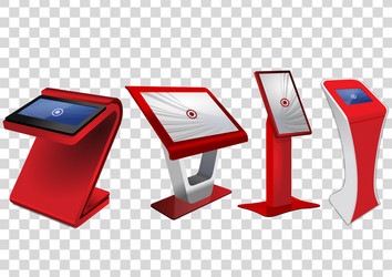 Four red promotional interactive information kiosk