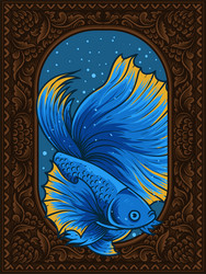 Beautiful betta fish on vintage aquarium frame Vector Image