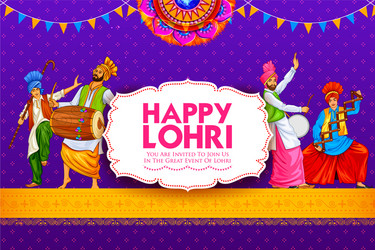 Happy lohri holiday background for punjabi Vector Image