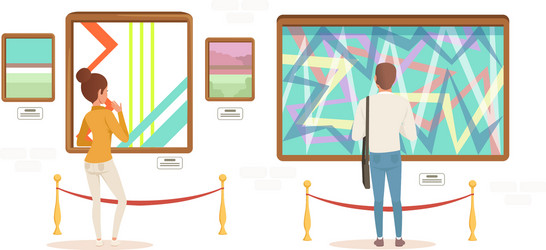 People looking at paintings exhibition Royalty Free Vector