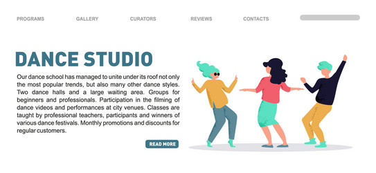 Dance studio landing page dancing people Vector Image