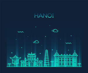 Hanoi skyline vietnam linear style city Royalty Free Vector