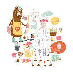 Set cartoon children and spring elements Vector Image
