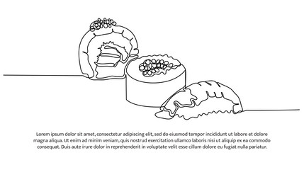 Sushi one continuous line design restaurant food Vector Image