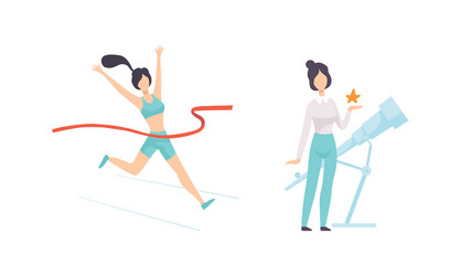 Strong and confident woman engaged in goal Vector Image