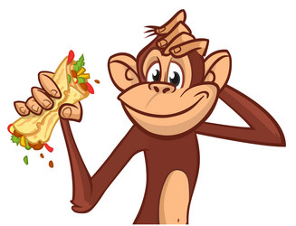 Cartoon funny monkey chimpanzee holding falafel Vector Image
