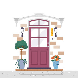 Front view of wood door outside house Royalty Free Vector