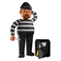 Funny 3d thief cartoon design stealing sack of mon