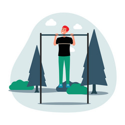 Cartoon man doing pull up on horizontal bar Vector Image