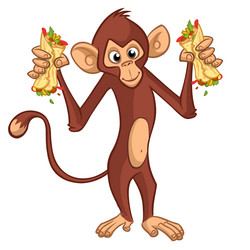 Cartoon funny monkey chimpanzee holding falafel Vector Image